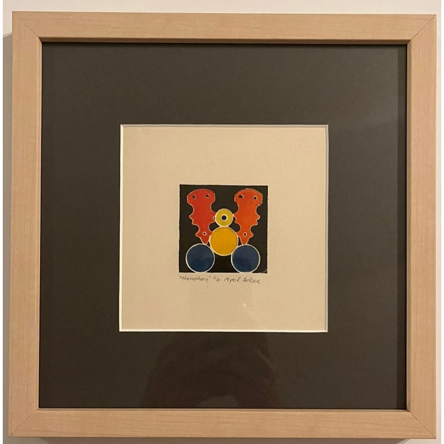 1960s "Hierophany" Red, Blue, Yellow Collagraph Ny Artist Myril Adler ...