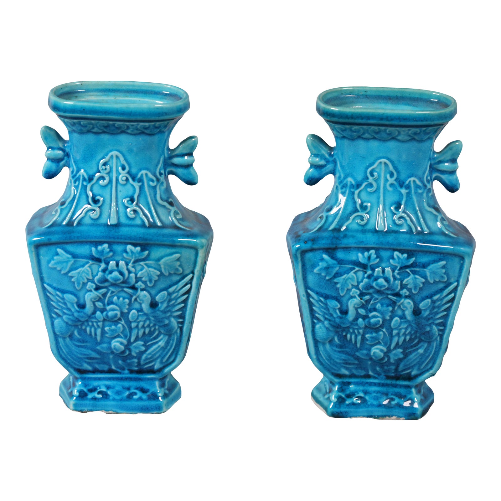 Pair of Chinese Turquoise Glazed Vases, 19th Century Republican Period ...