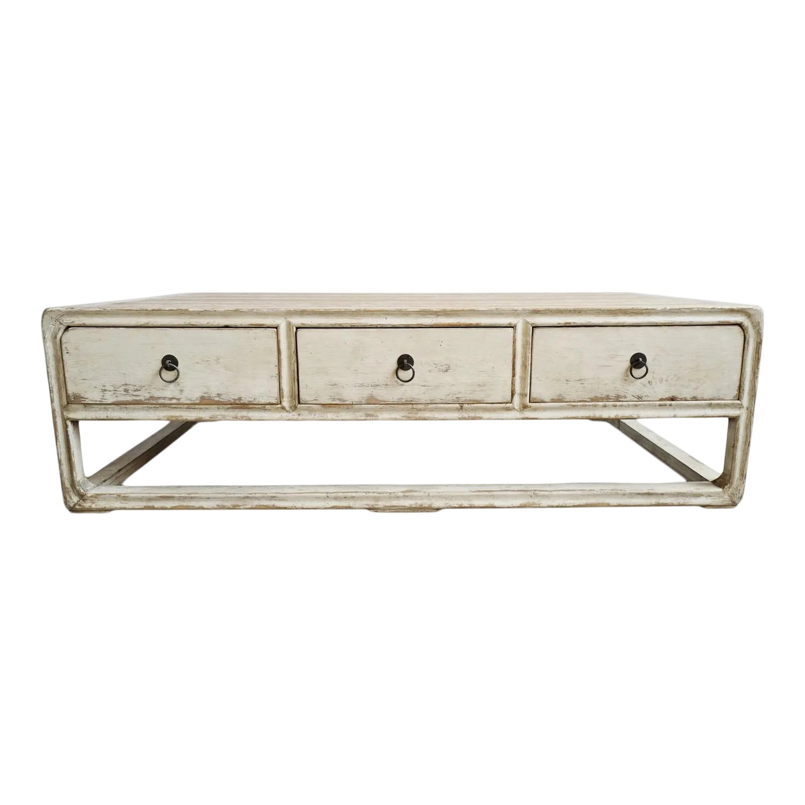 Off White 6 Drawer Distress Coffee Table | Chairish