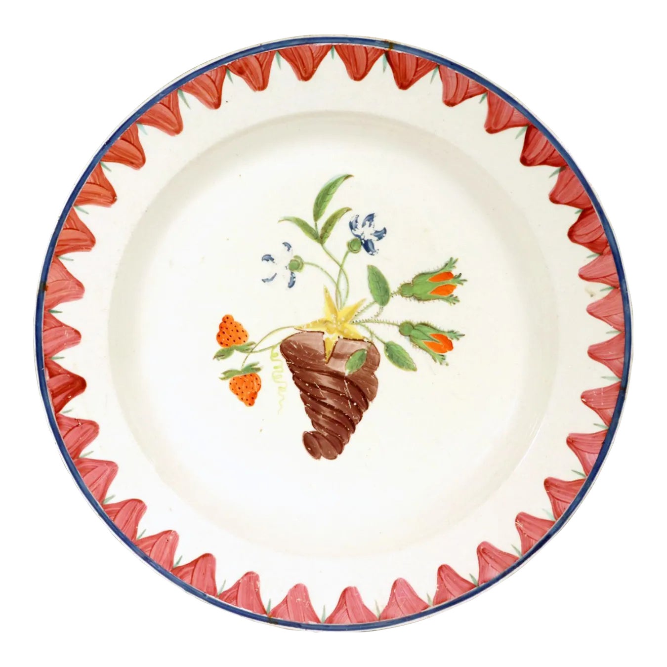 English Creamware Wall Pocket Decorated Plate | Chairish