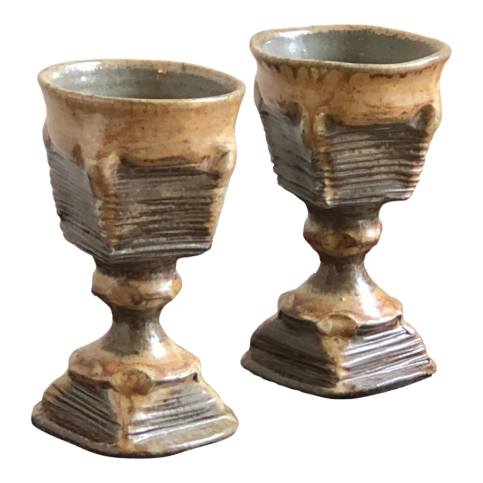 Mid-Century Modern Brutalist Studio Pottery Goblets -- a Pair | Chairish