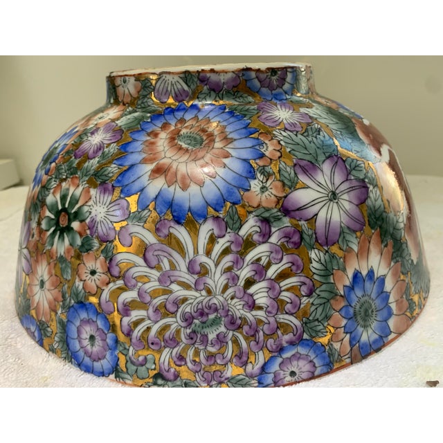 Antique Chinese Hand Painted Mille Fleur Punch Bowl With Gold Rim ...