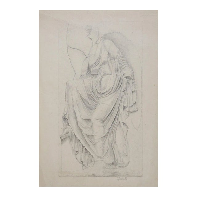 Vintage 1920s Architectural Drawing of Draped Figure Statue | Chairish