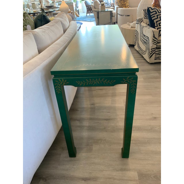 1970s Vintage Green Console Table W/Gold Accents | Chairish
