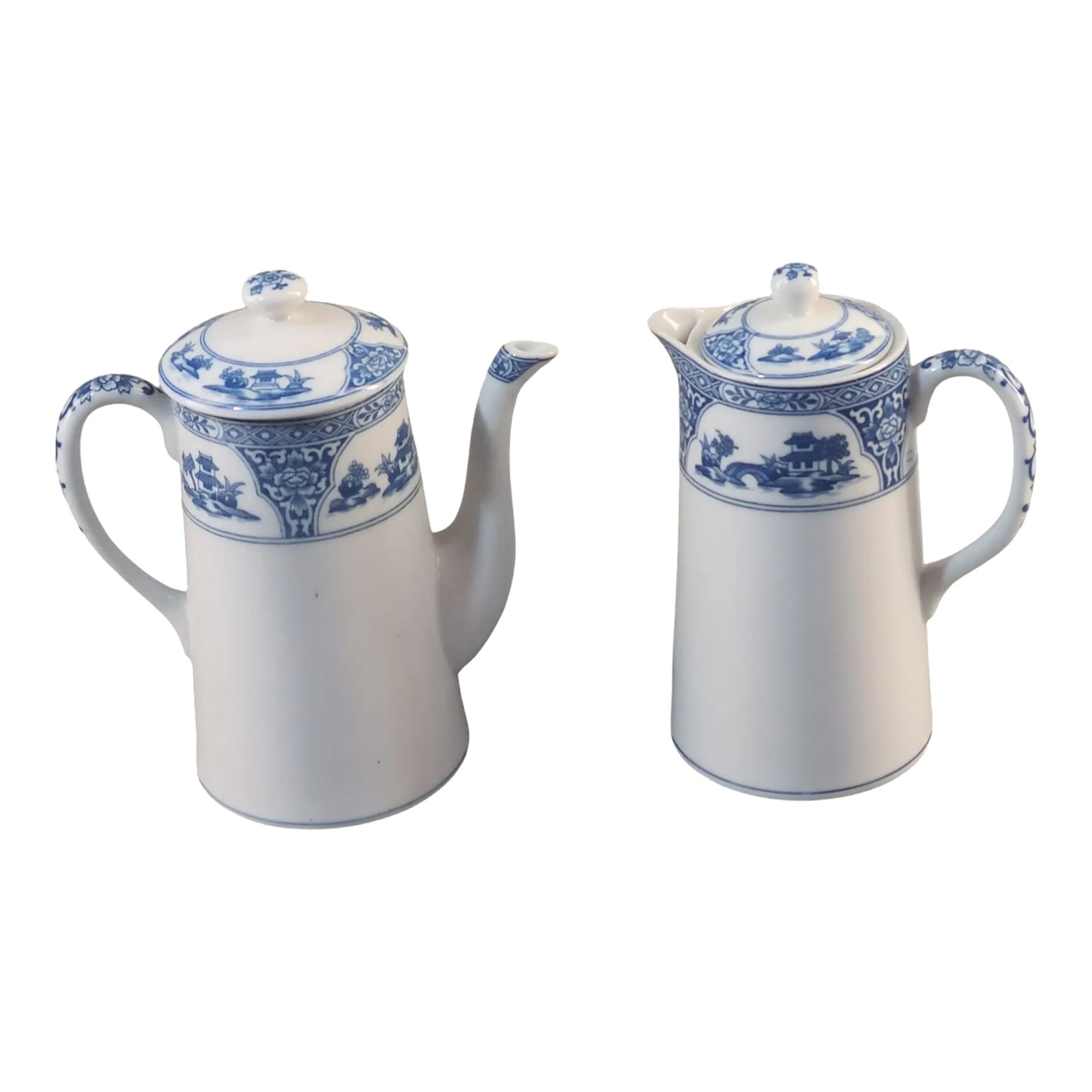Vintage Japanese Noritake Blue & White Porcelain Creamer & Tea Pot Set ...
