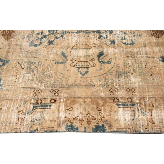 1960s Vintage Persian Distressed Beige Handmade Medallion Wool Rug ...