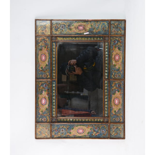 Vintage Wooden Hand-Painted Reverse Mirror | Chairish