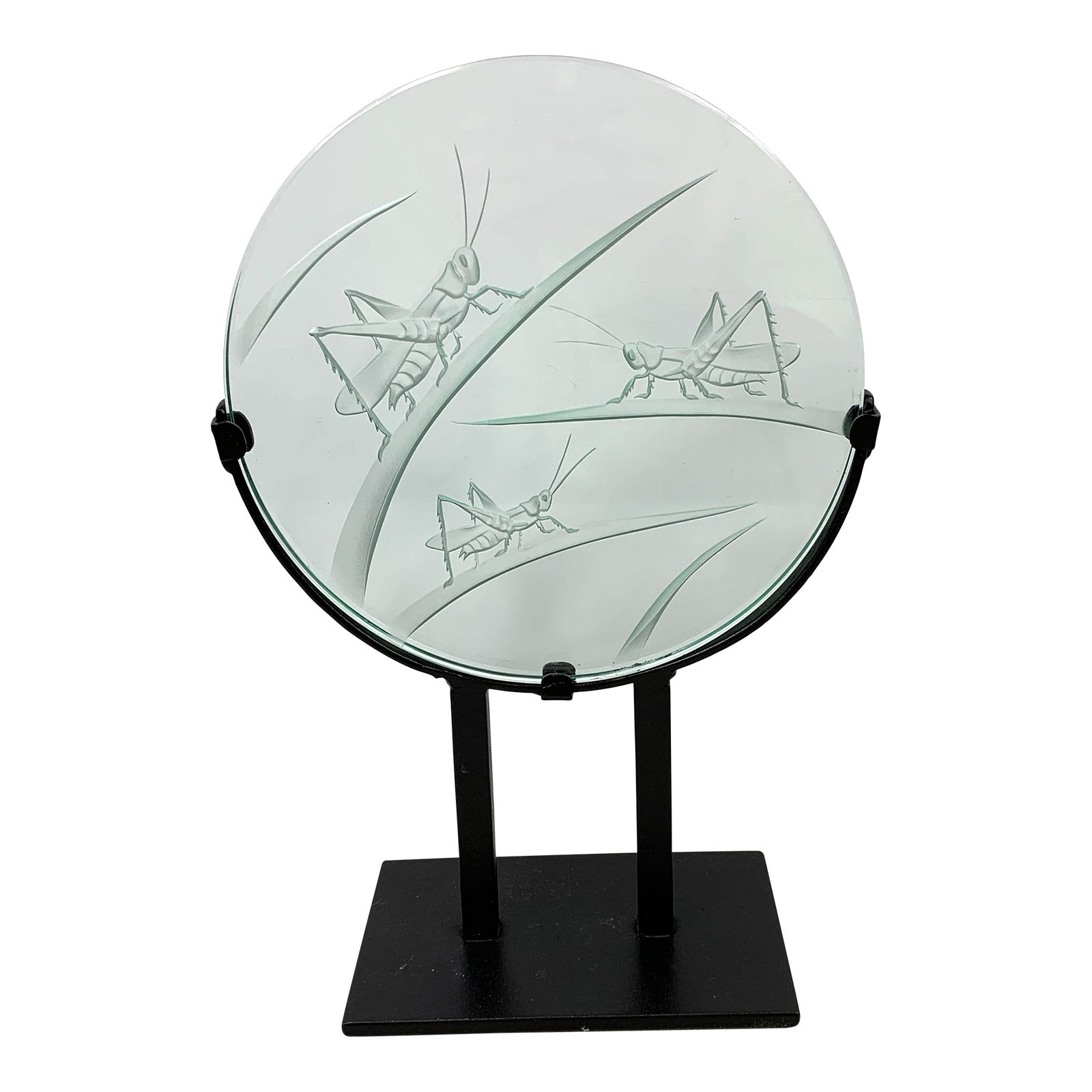 Etched Glass Disk on Stand | Chairish
