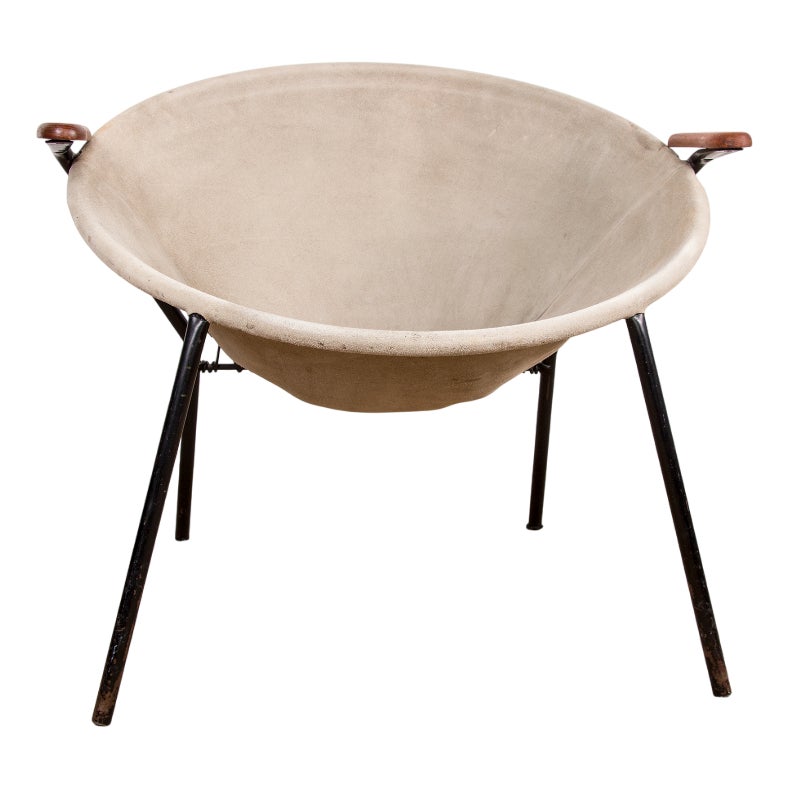 Danish Balloon Model Armchair in Leather, Steel and Teak by Hans Olsen ...