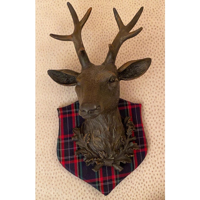 Contemporary Deer Buck Head 8 Point Antlers Wall Plaque on Plaid Fabric ...
