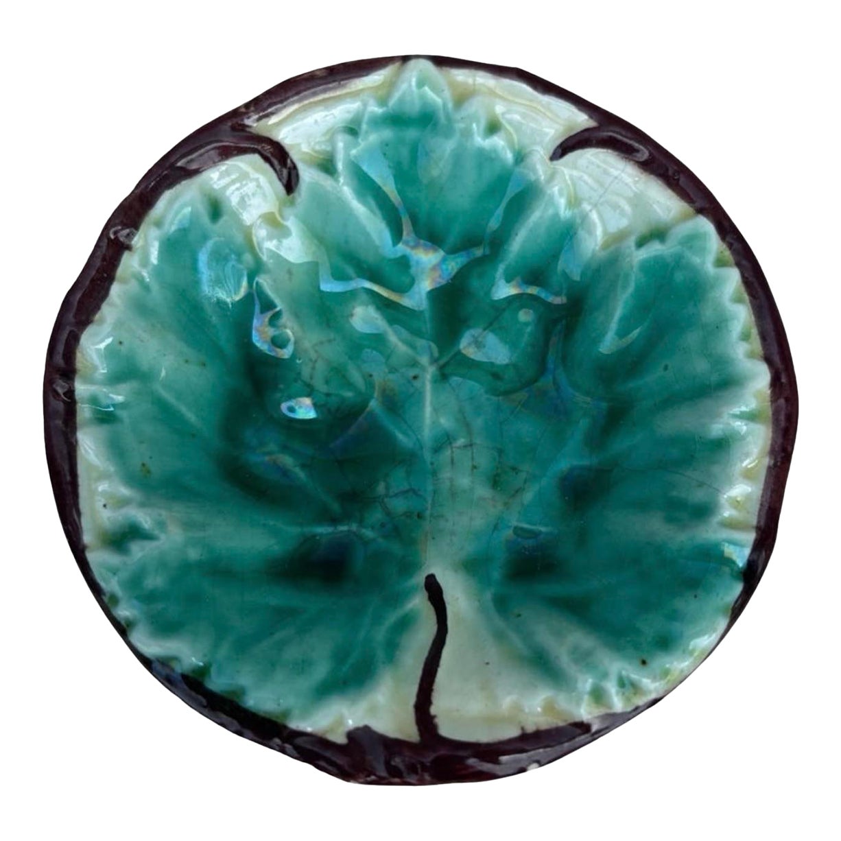 German Majolica Leaf Butter Pat Circa 1900 | Chairish