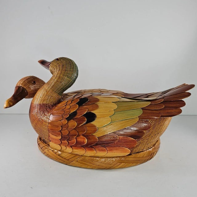 Vintage 1950s Zhejiang Handicrafts Midcentury Wicker Rattan Duck Basket ...