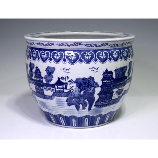 Vintage Chinese Porcelain Planter With Hand Painted Blue & White ...