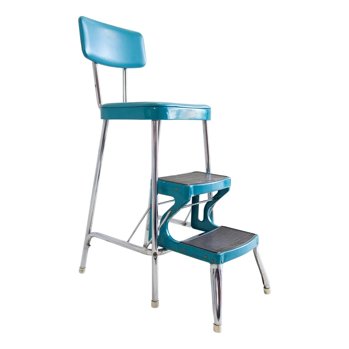 Ladder Stool with Retractable Steps in Chromed Tubular and Eco-Leather ...