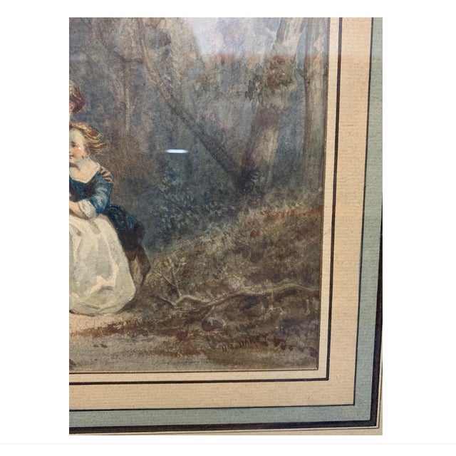 Early 19th Century French Watercolor Painting of Figures in a Wooded Landscape, Framed | Chairish