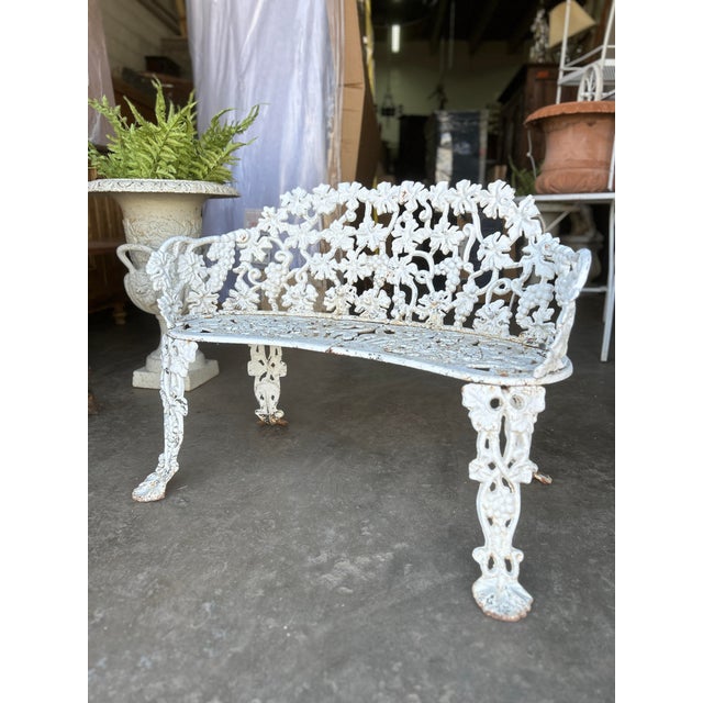 Mid 20th Century White Grapevine and Leaf Cast Iron Bench Settee | Chairish