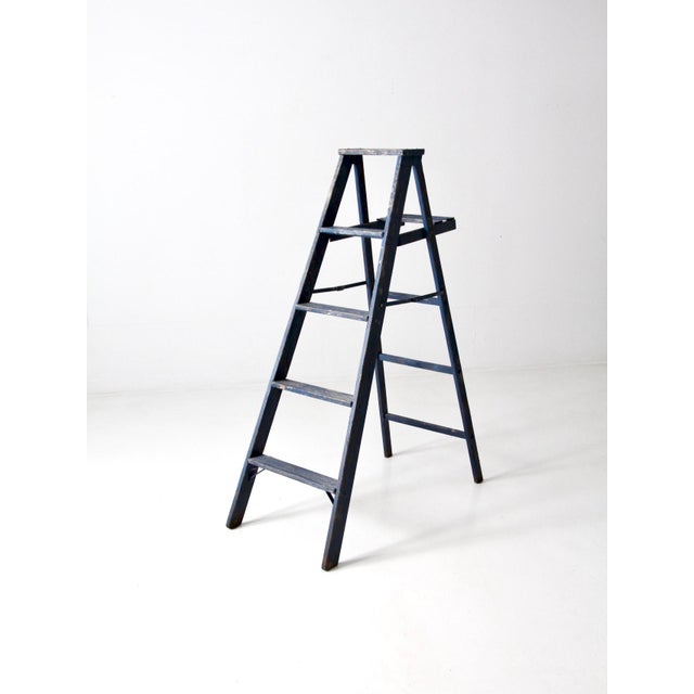 Vintage Blue Wooden Ladder | Chairish