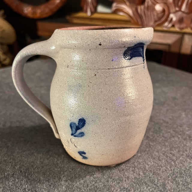 1990s Handmade Rowe Pottery Works Cobalt Blue Pitcher | Chairish