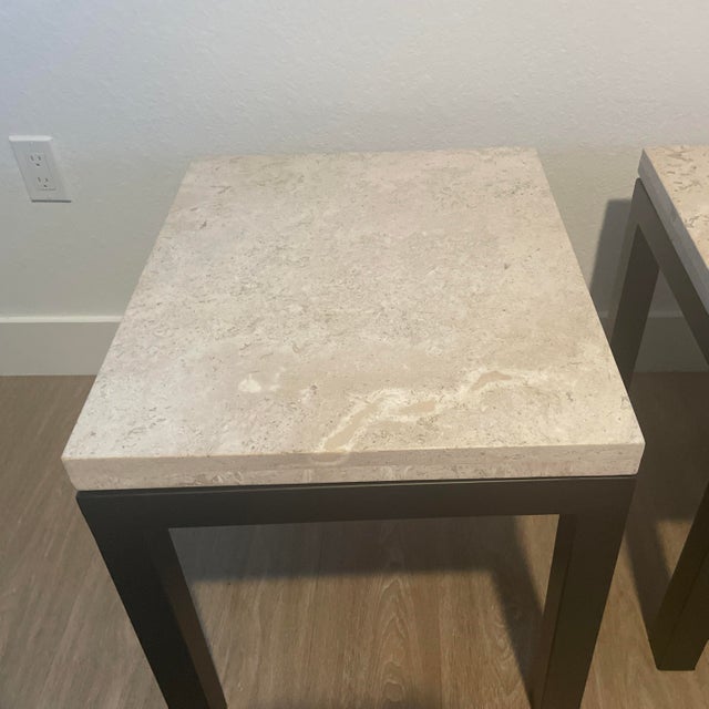 Crate and Barrel Parsons Travertine + Steel Top End Tables - a Pair ...