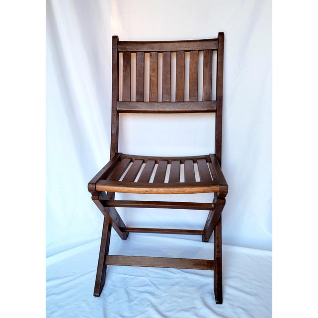 Vintage Wooden Slat-Back Folding Chair | Chairish