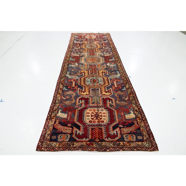 Vintage Pictorial Persian Heriz Wool Runner With Multicolor Design ...