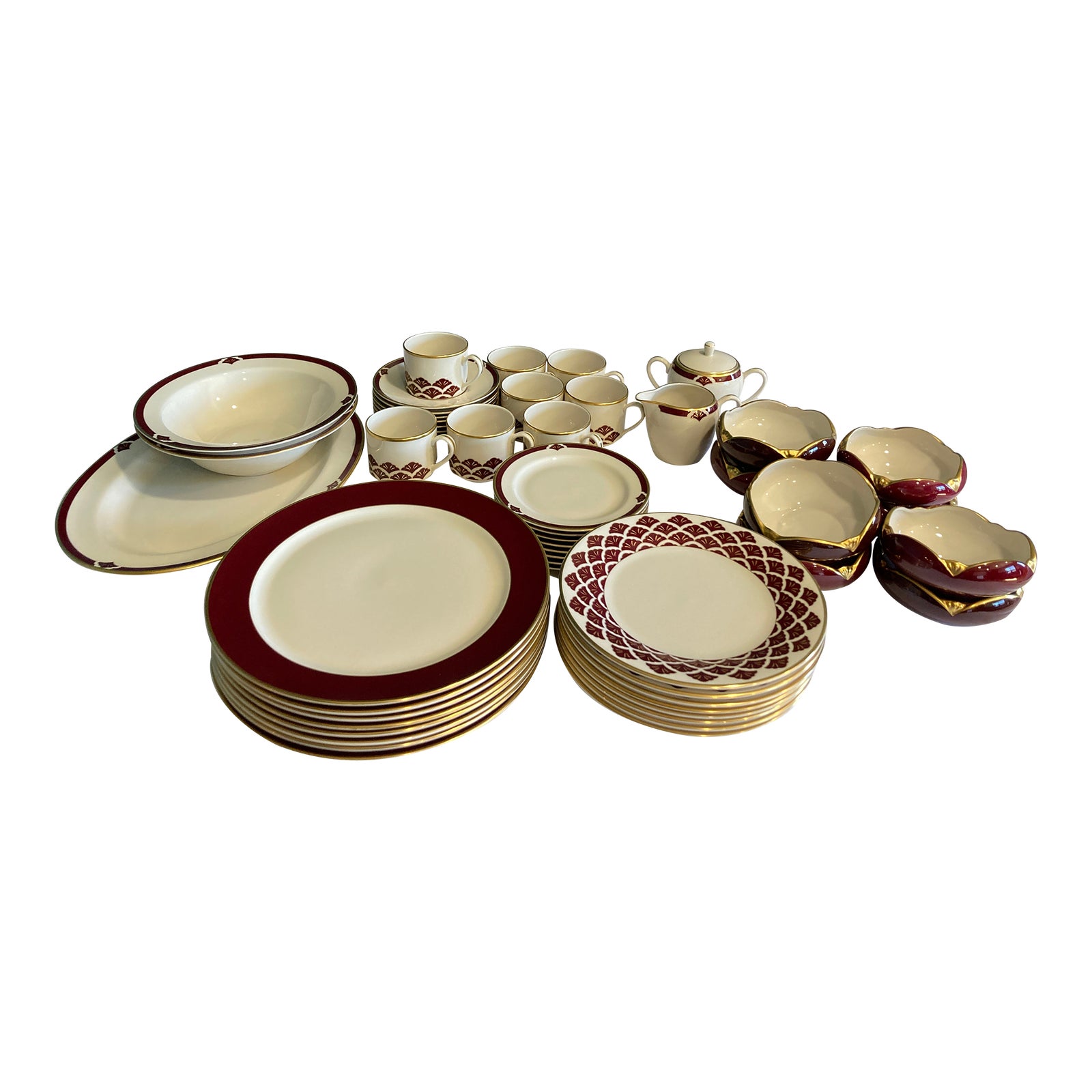 Vintage Burgundy Ensemble by Pickard China Dinnerware With Serving ...