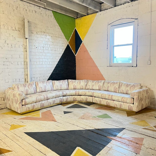 Curved Sectional 80s Sofa With Brass Base Detailing | Chairish