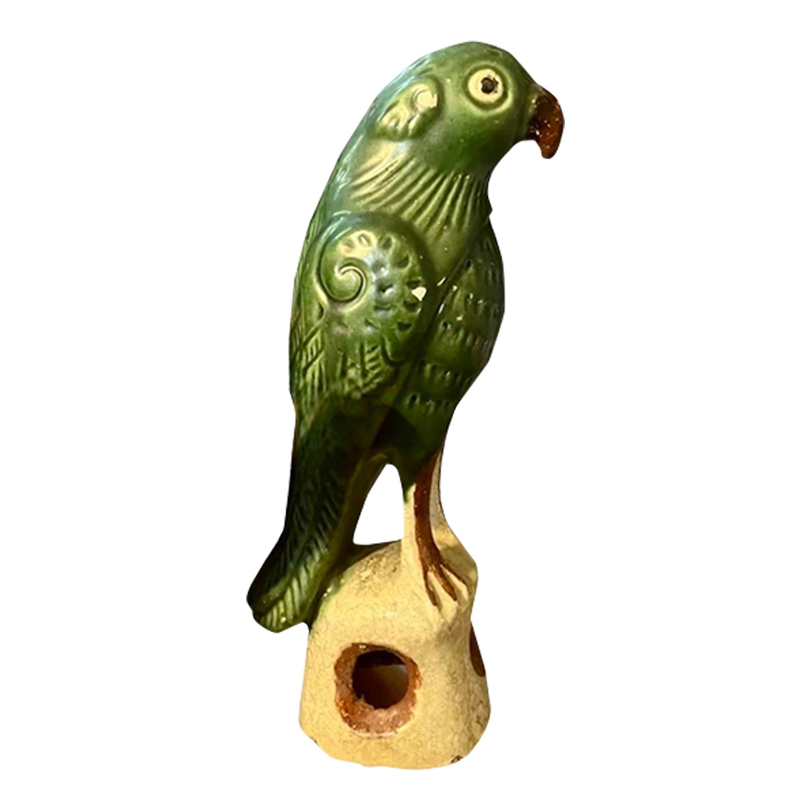 Green Glazed Majolica Terra Cotta Roof Tile / Finial Parrot | Chairish