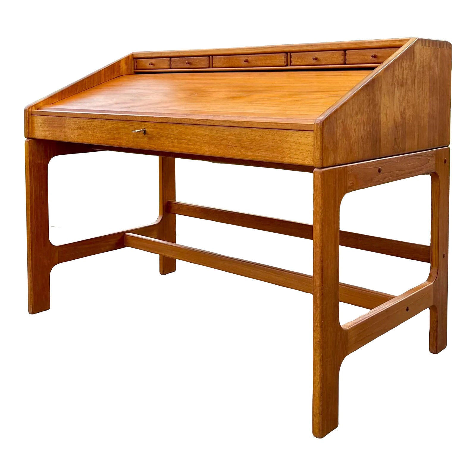 Danish Tambour Executive Desk With Leather Work Surface and Roll-Top ...