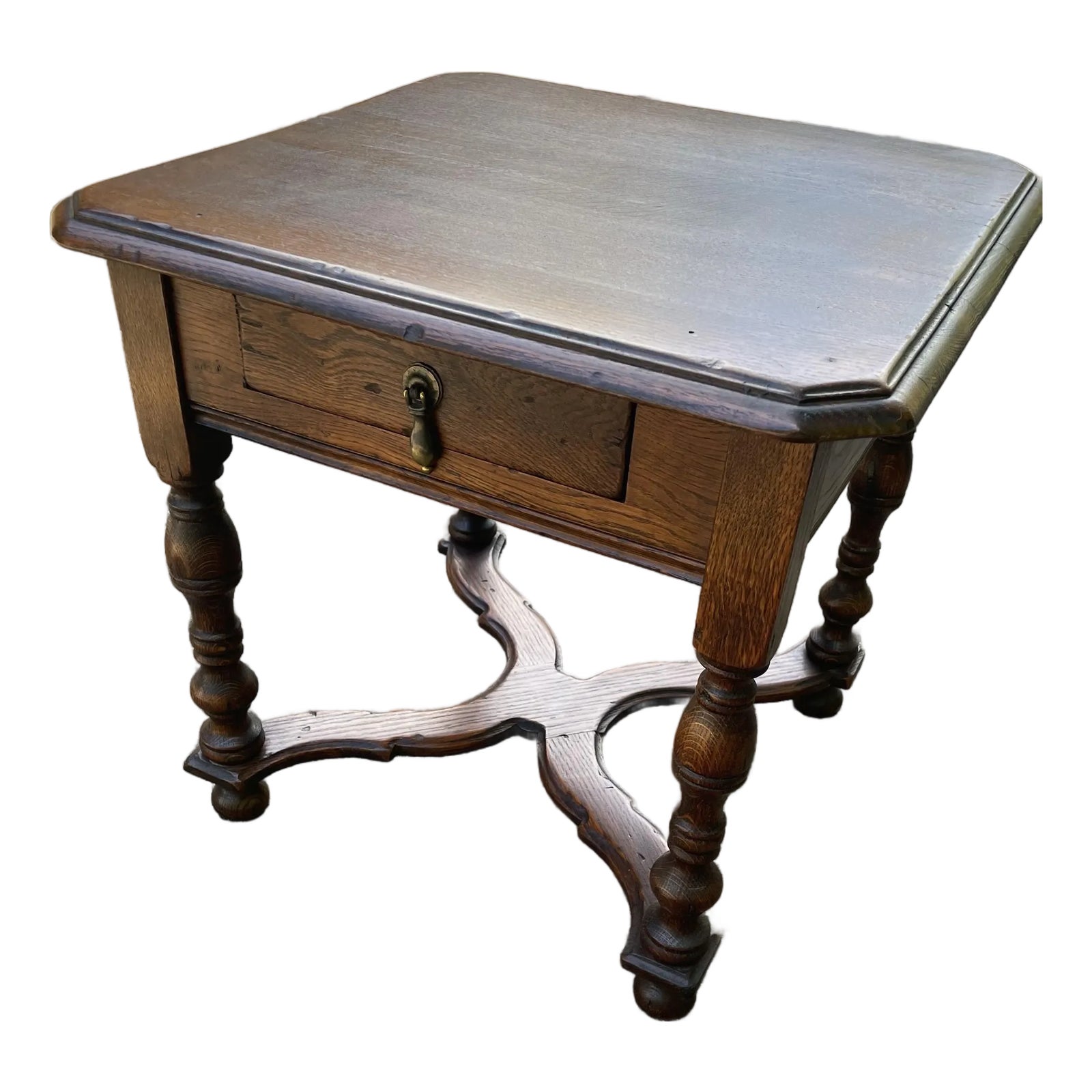 Country French Oak Side Table With Drawer | Chairish