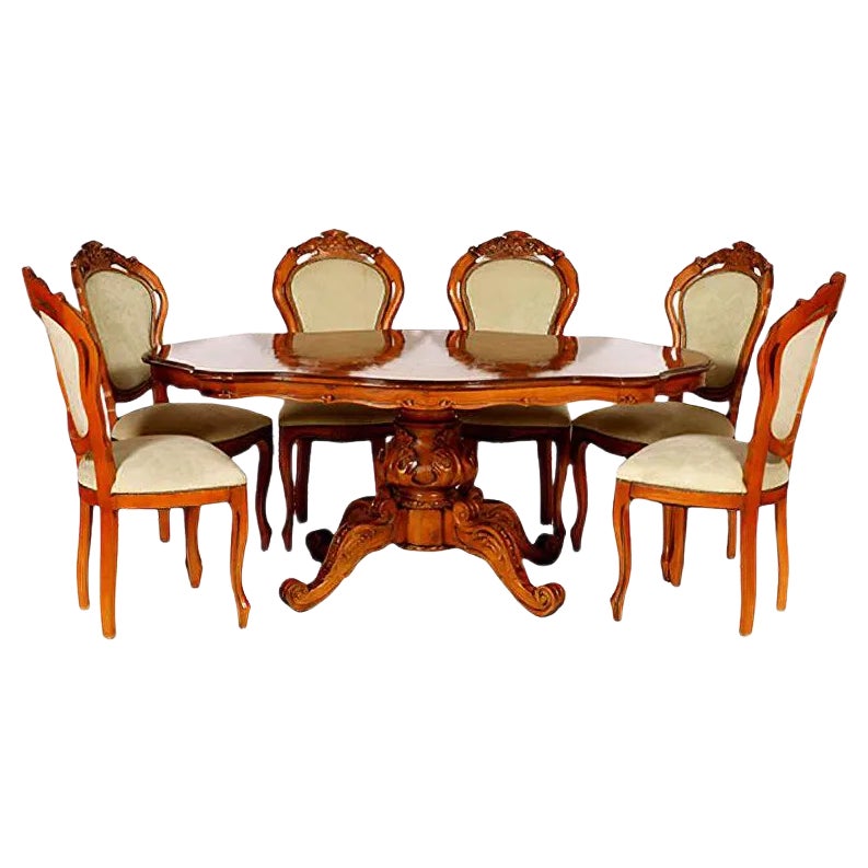 Baroque Style Hand-Carved Walnut Dining Table and Chairs, 1930s, Set of ...