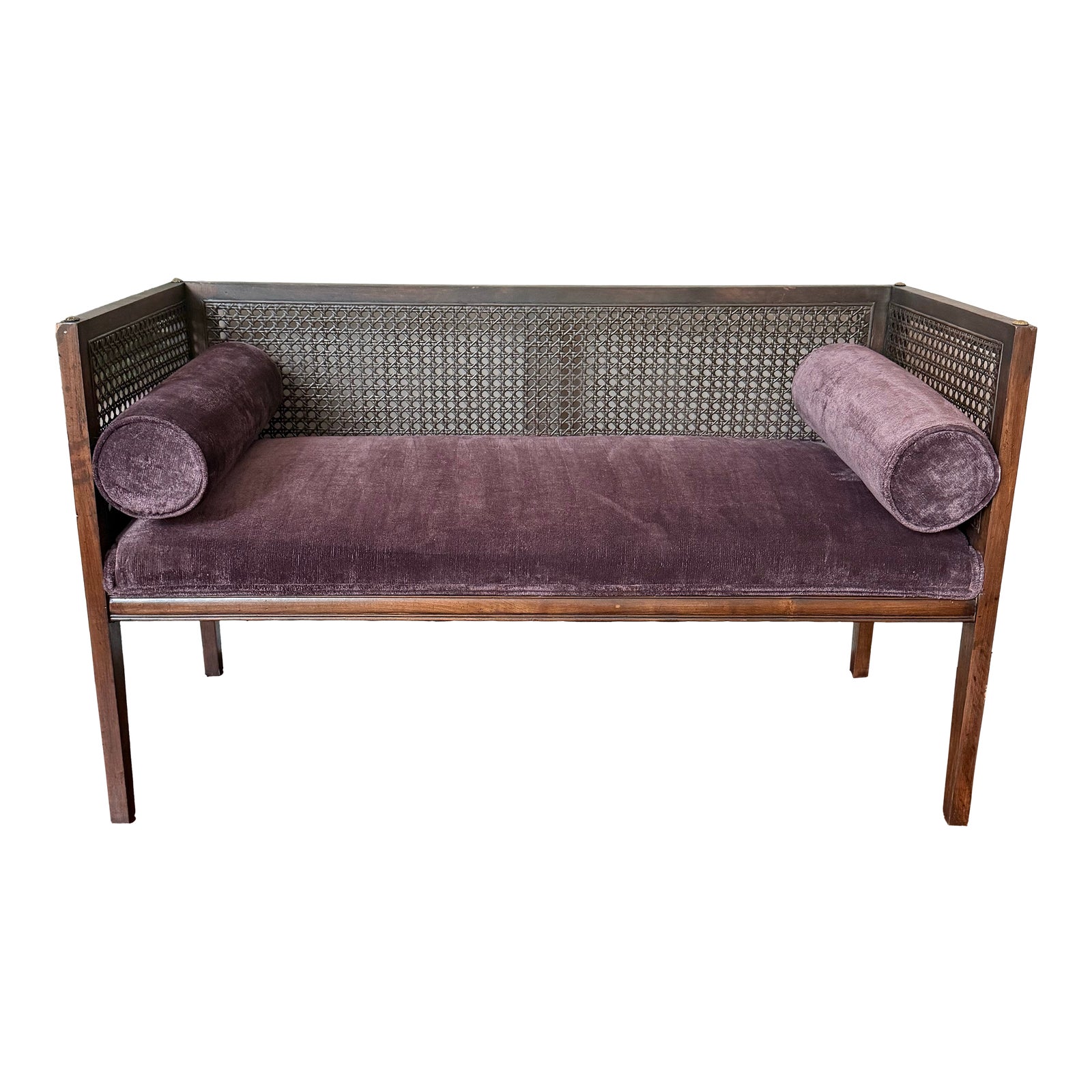 1950s Vintage Mid-Century Modern Cane Back Bench | Chairish