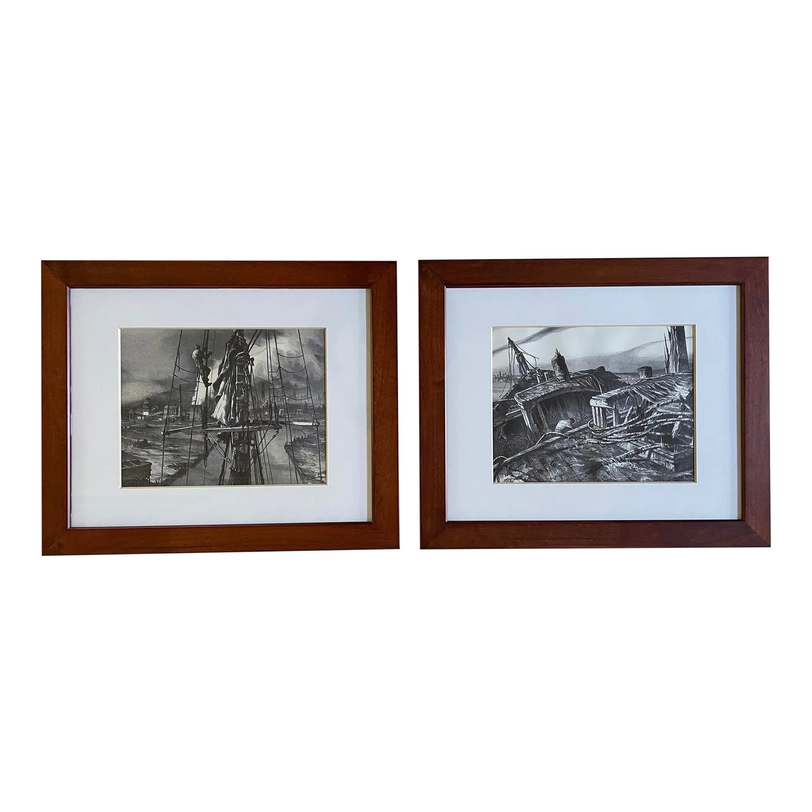 Framed Nautical Lithographs by John A. Nobel - Pair of 2 | Chairish