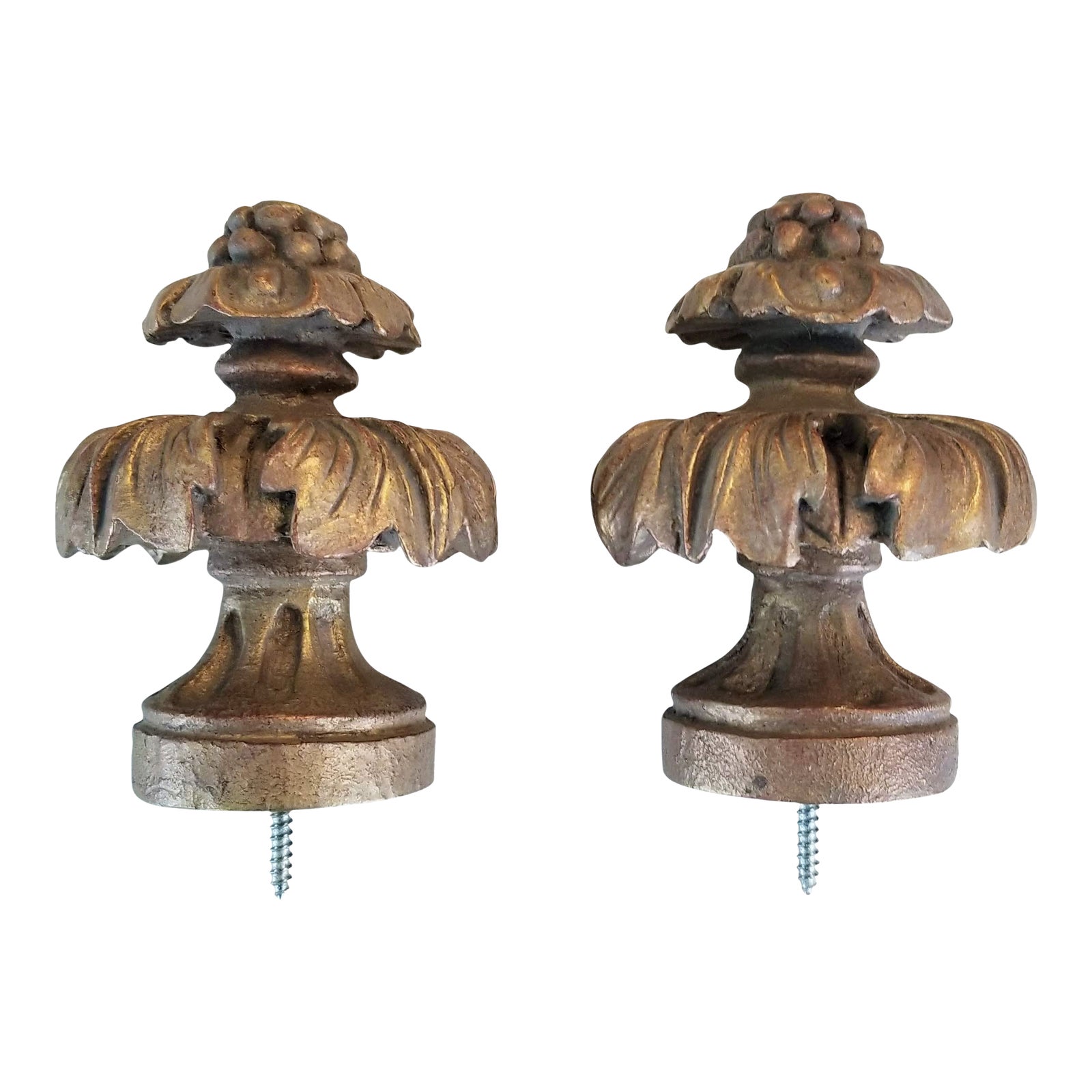 Ornate Drapery Rod Finials in Aged Gold - Set of 2 | Chairish