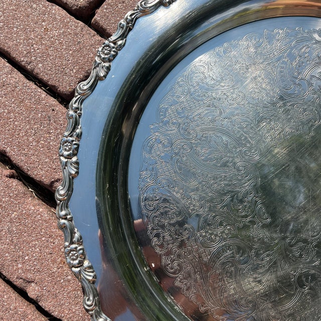 Vintage Oneida Silver Plated Round Serving Tray | Chairish