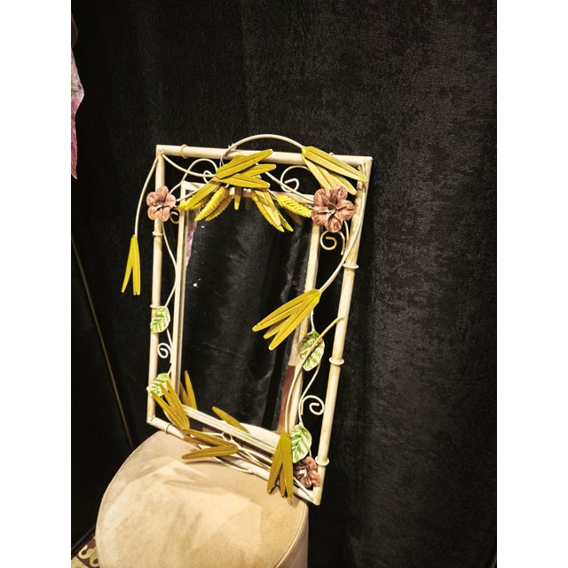 Mid-Century Modern Italian Faux Bamboo and Floral Metal Wall Mirror ...