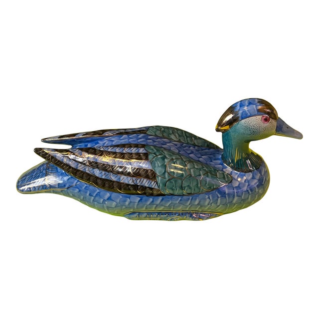 BLue Mallard Duck Porcelain Figurine | Chairish