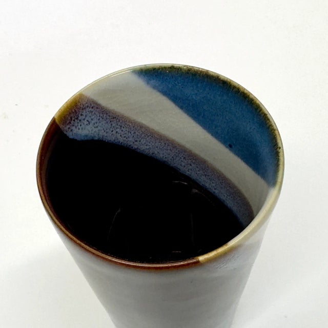 Artisanal 1970s-Style Brown and Blue Ceramic Beakers - Set of 4 | Chairish
