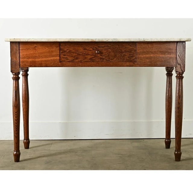 French 19th Century Oak and Marble Work Table | Chairish