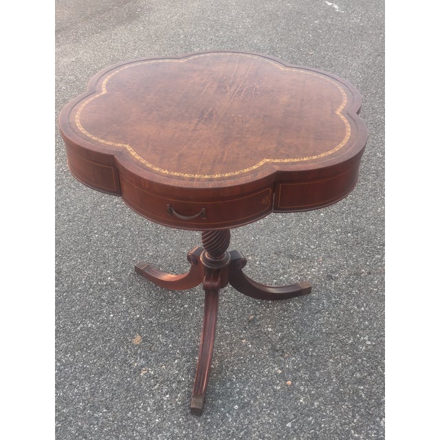 Early 20th Century Vintage Leather Top Mahogany Clover Leaf Shaped Side ...