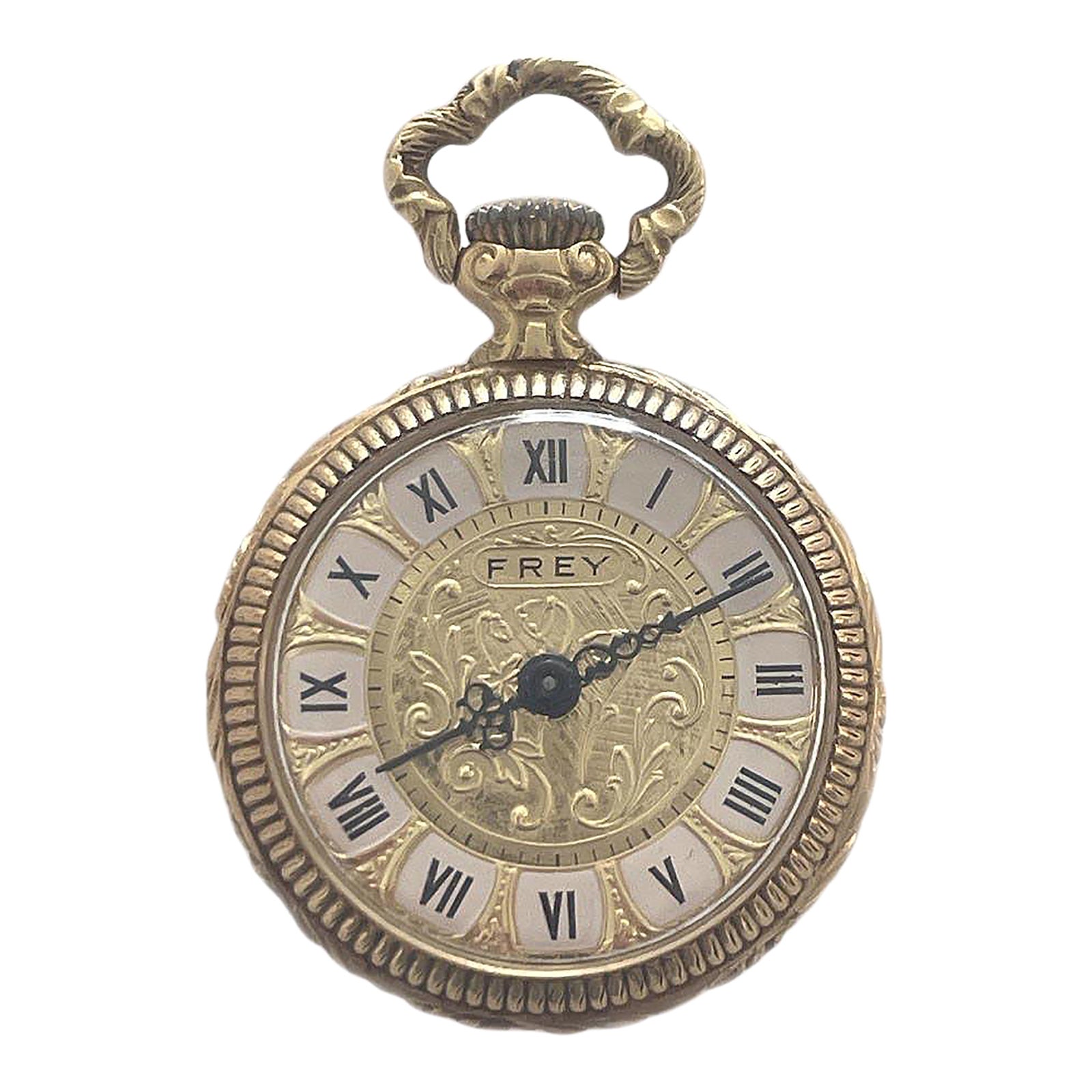 Vintage Frey Pendant Pocket Watch Repousse Case 18k Yellow Gold | Chairish