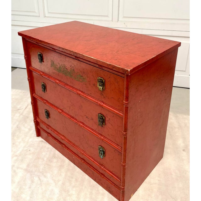 Vintage Red Faux Bamboo 3-Drawer Dresser Chest | Chairish