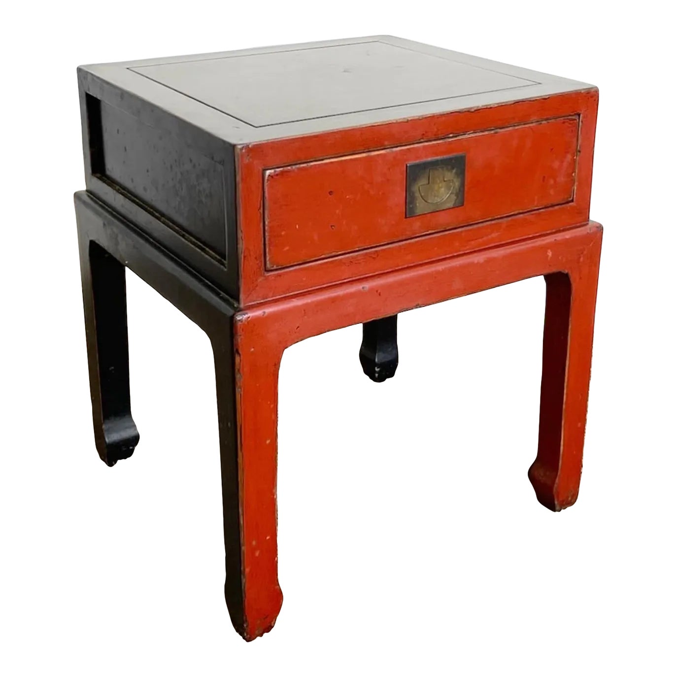 Chinese Ming Style Red and Side Table/Nightstand | Chairish