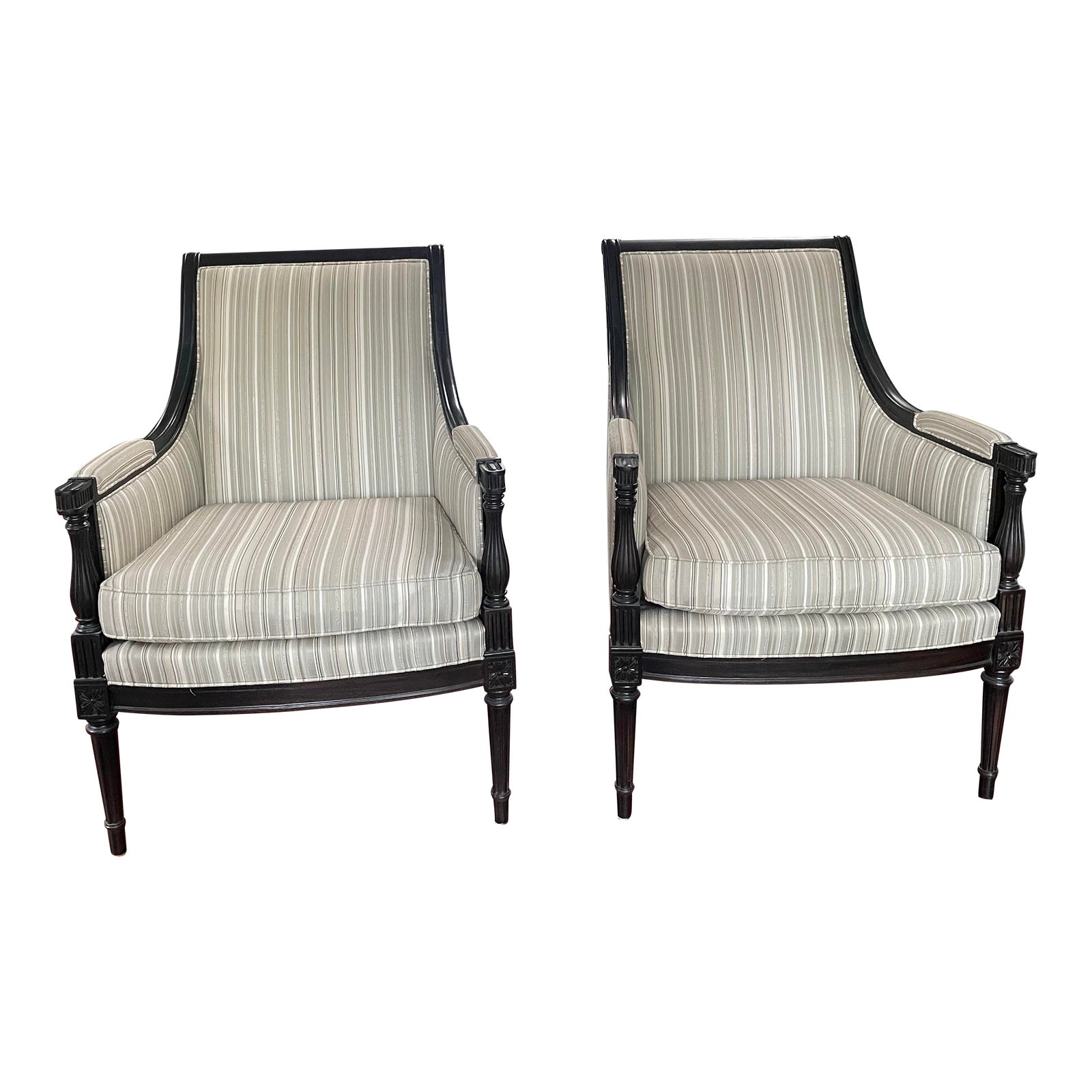 2000s Wooden Side Chairs With Earth Tone Striped Fabric- Set of 2 ...