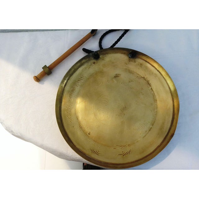 Vintage Chinese Brass Dragon Gong W/Mallet | Chairish