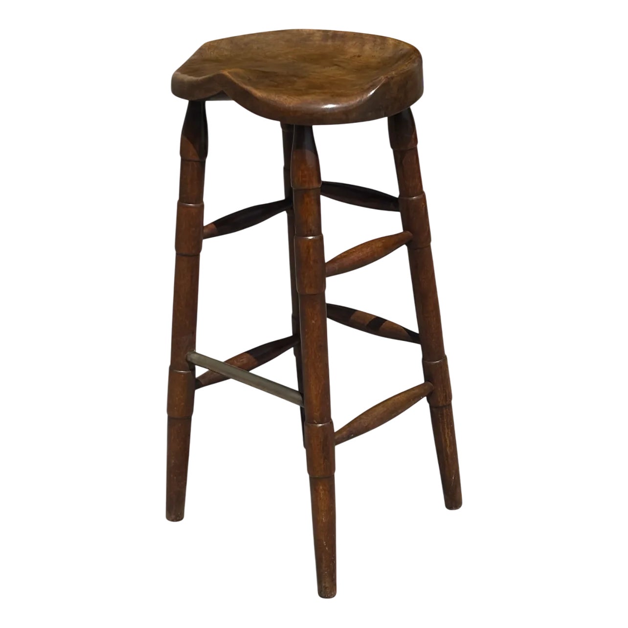 19th Century Elm Bar Saddle Seat Stool, 1890 | Chairish