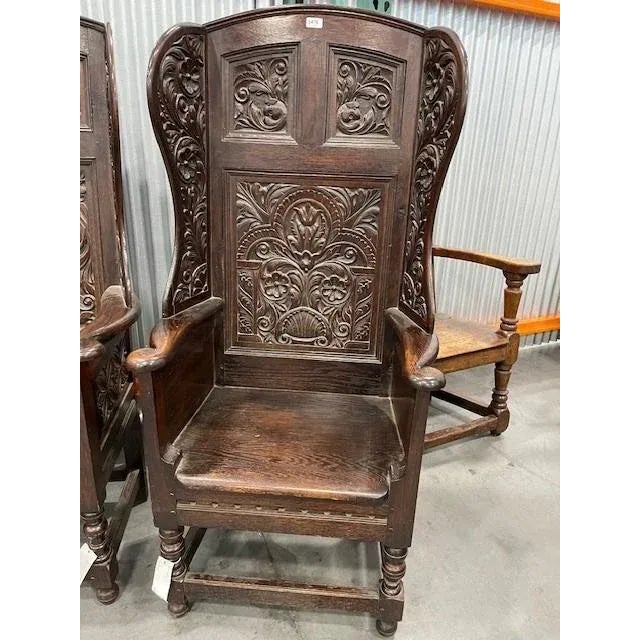 Mid 19th Century Pair of Early Victorian Carved Wainscot Wingback Chairs Chairish