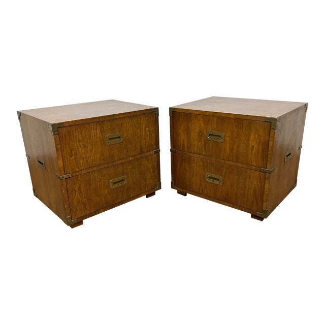 C. 1960s Henredon Two Drawer Campaign Chest End Tables - a Pair | Chairish