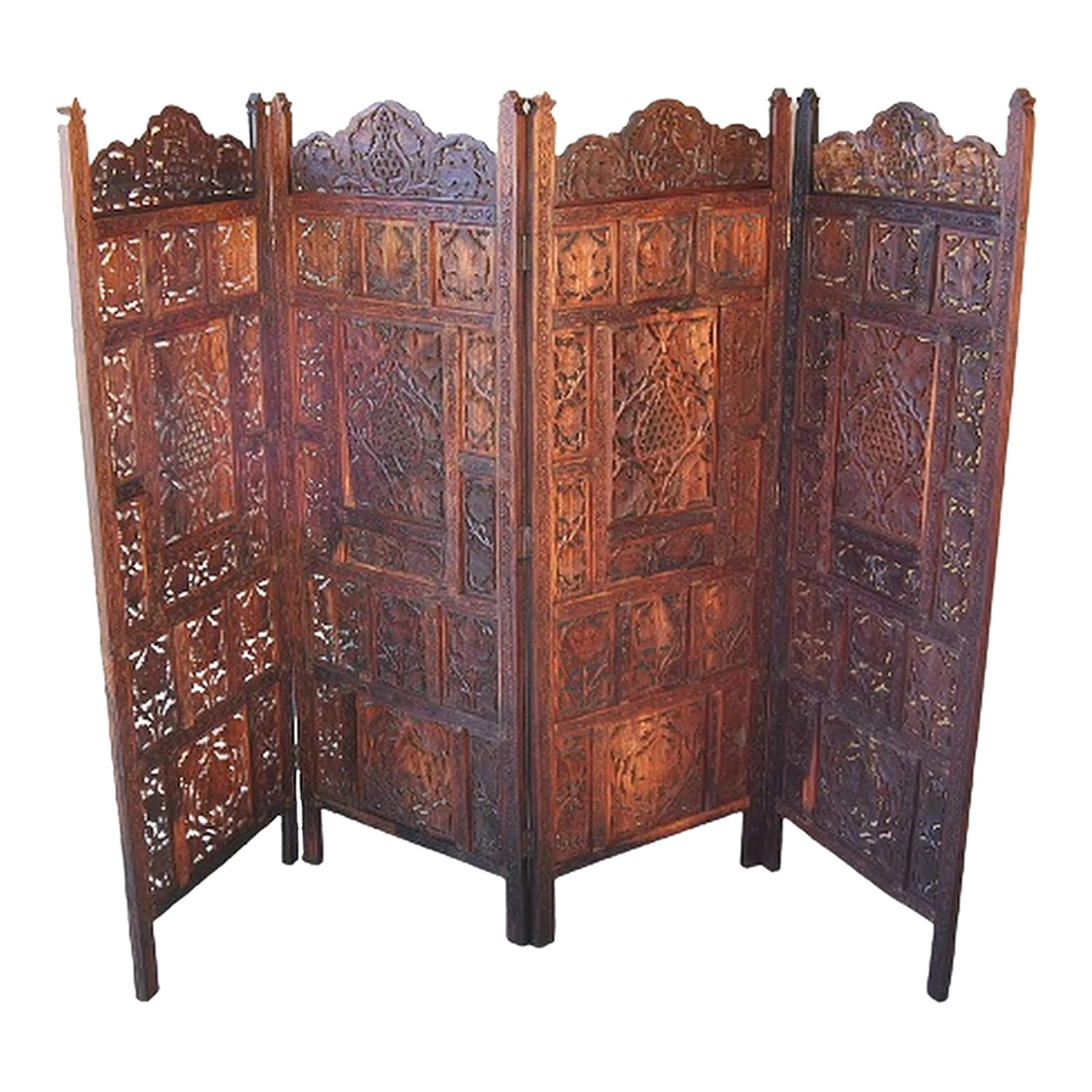 Antique Jali Indian Teak Wood Screen Room Divider | Chairish