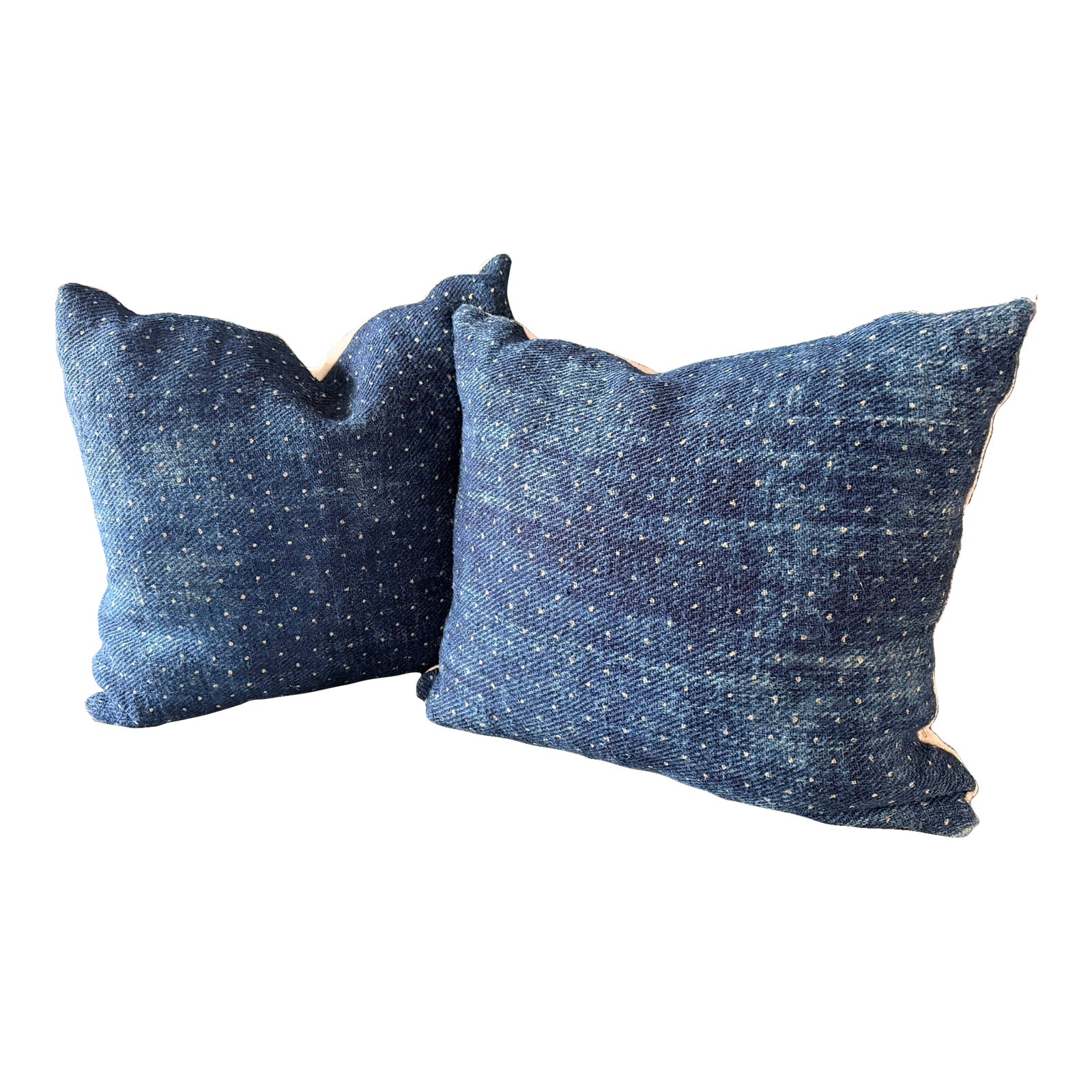 Pair of French Linen Polka Dot Pillows, Grain Sacking | Chairish